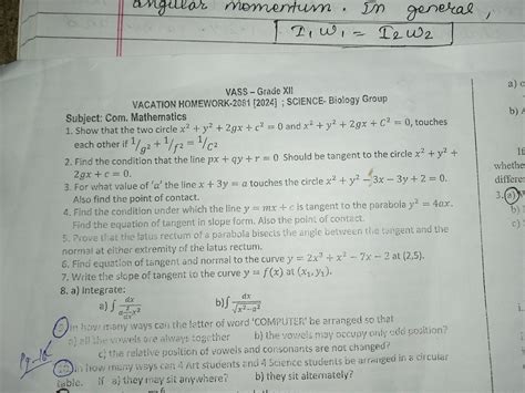 Angular Momentum In Generalvass Grade Xiivacation Homework 2081