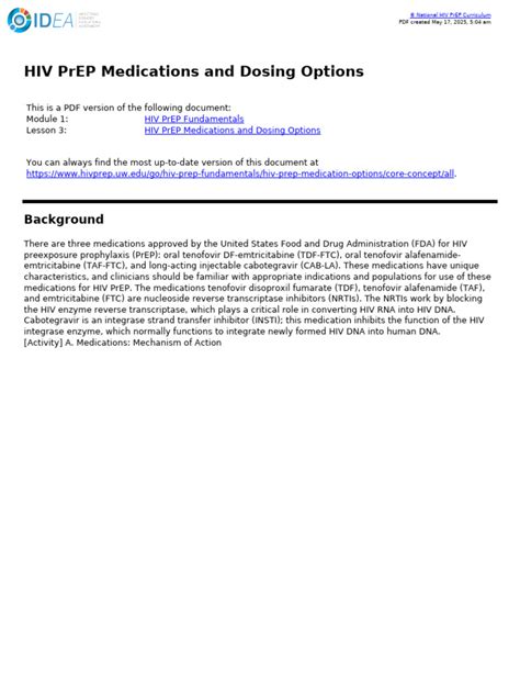 Hiv Prep Medications Dosing Options Pdf Health Sciences Drugs