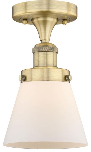 Cone 1 Light Semi Flush Mount Brushed Brass Matte White Cone
