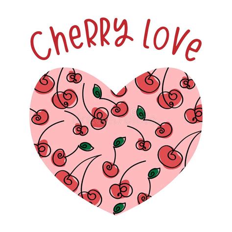 Cherry Love Heart Shaped Vector Background With Various Cherries Stock Vector Illustration Of