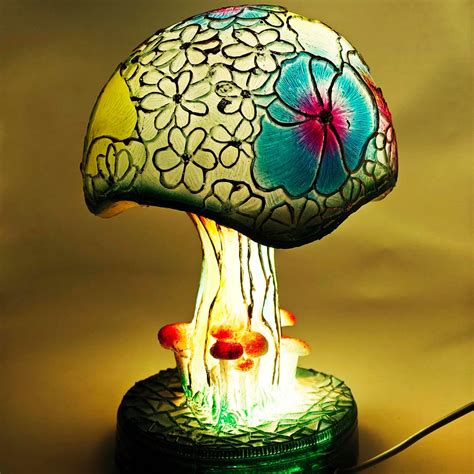 Vintage Painting Mushroom Table Lamp 7 9 Inch New Stained Resin Plant