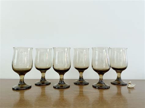 Vintage Brown Glass Drinking Glasses Set Of Six Etsy