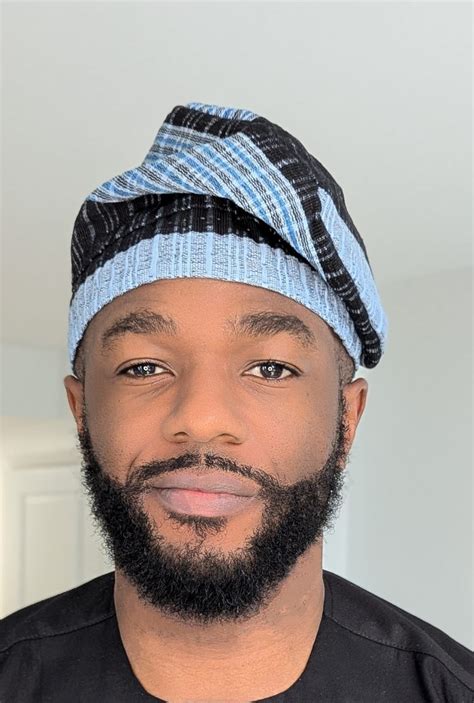 Dupsies Alabere Light Blue And Dark Blue Striped African Aso Oke Fila
