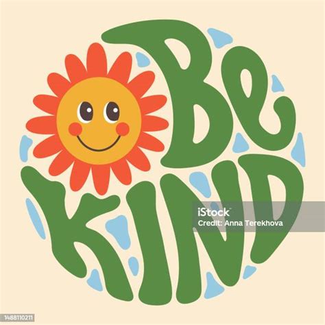 그루비한 레터링 친절하세요 둥근 모양의 복고풍 슬로건 60년대 70년대 스타일의 포스터 카드 티셔츠를 위한 트렌디한 그루비 프린트 디자인 벡터 그림 1960 1969 년에