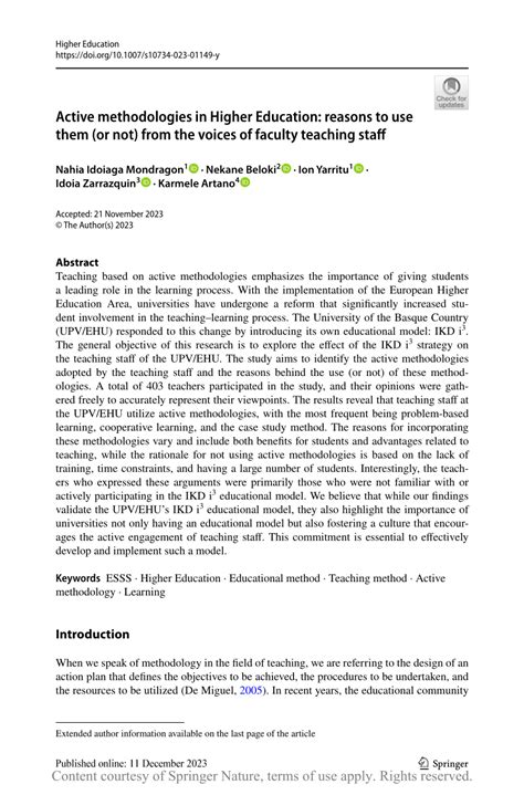 Pdf Active Methodologies In Higher Education Reasons To Use Them Or