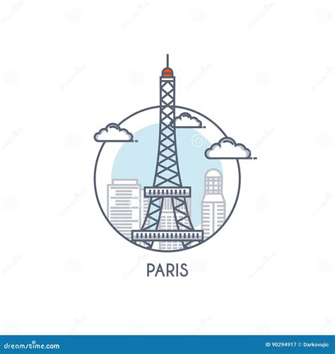 Línea Plana Icono Deisgned París Ilustración del Vector Ilustración