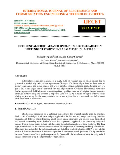 Pdf Efficient Algorithm Based On Blind Source Separation Independent