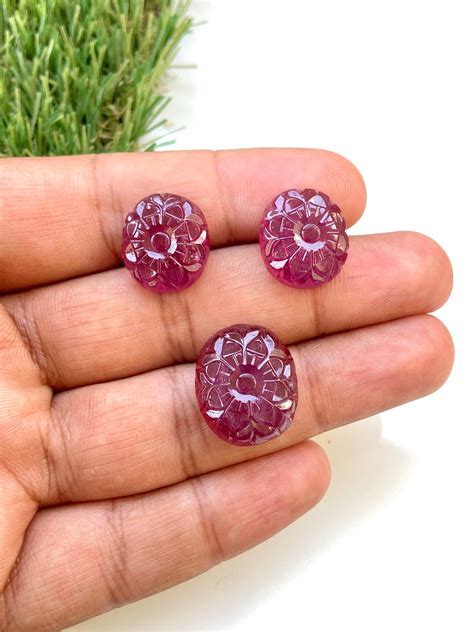 Aaa Quality Ruby Carved Layout Use For Making Jewelry 3 Pieces Earring