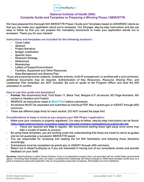 Nih Sbirsttr Full Phase I Guide Template And Budget
