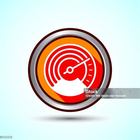 Speedometer Icon Design Illustration Speed Indicator Sign Symbol Orange Shadow Button Design