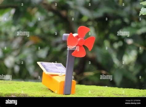 Small Propeller Or Fan Attached To A Dc Motor That Runs On A Solar Energy Concept Of Using Eco