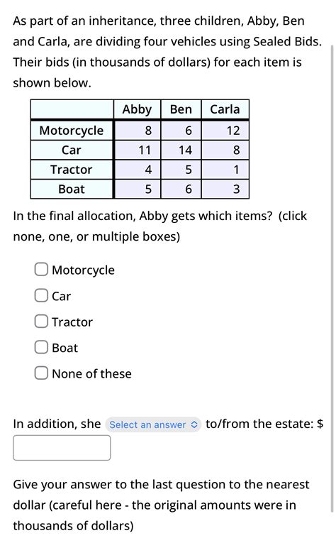 Solved As part of an inheritance, three children, Abby, | Chegg.com
