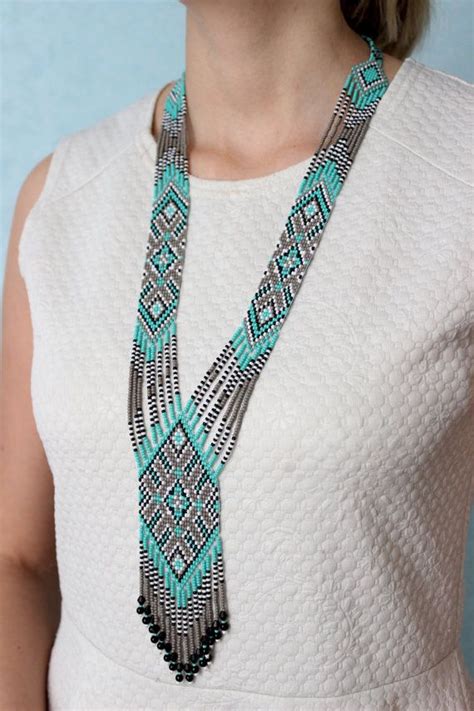 Ethnic Woven Beaded Necklace Gerdan With National Ukrainian Pattern In