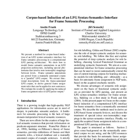 Corpus Based Induction Of An Lfg Syntax Semantics Interface For Frame