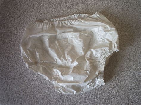 White Full Cut Pull On Plastic And Polyester Mix Incontinence Pants