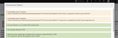 „unexpected server response“ in „environment status“ t3bootstrap news
