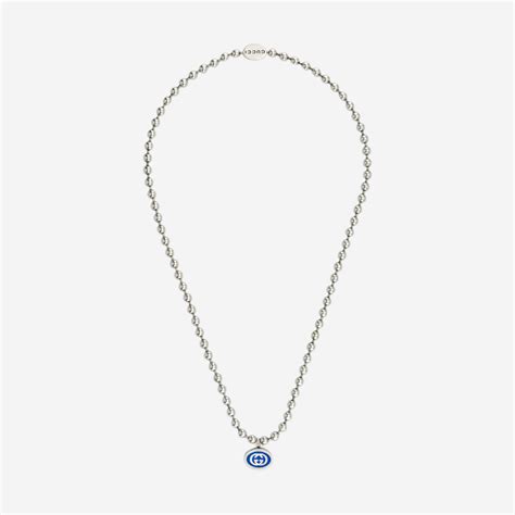 구찌 인터로킹 G 불 체인 네클리스 실버 블루 에나멜 Gucci Kream