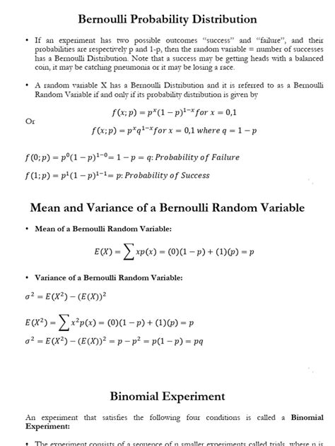 Topic 4 Bernoulli And Binomial Probability Distributions Pdf