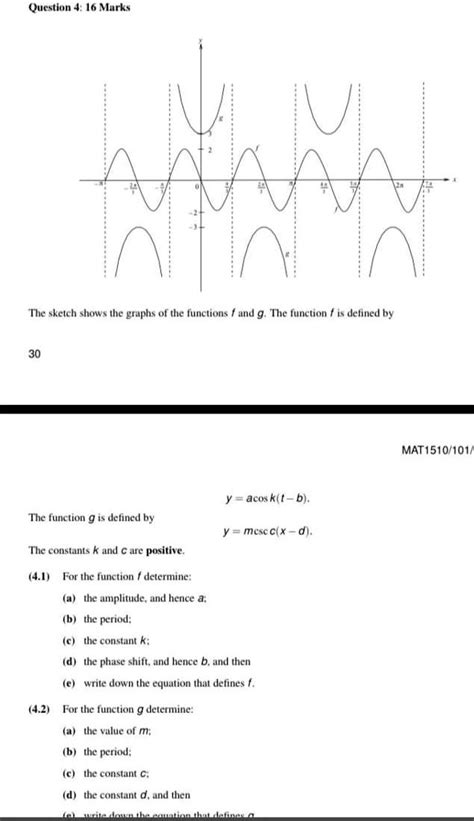 ouestion 4 16 marks the sketch shows the graphs of the functions f and g the function f is