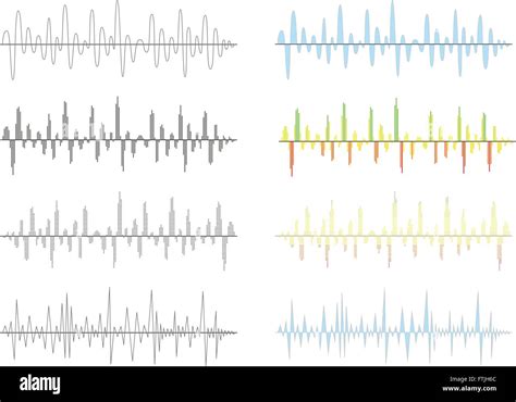 Set Of Different Analog And Digital Signal Waves Graphs On White Stock