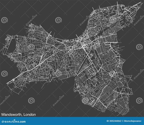 Street Roads Map Of The BOROUGH Of WANDSWORTH LONDON Stock Vector