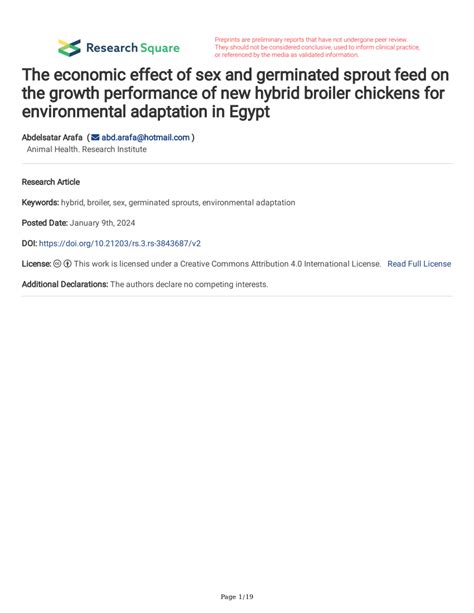 Pdf The Economic Effect Of Sex And Germinated Sprout Feed Onthe Growth Performance Of New