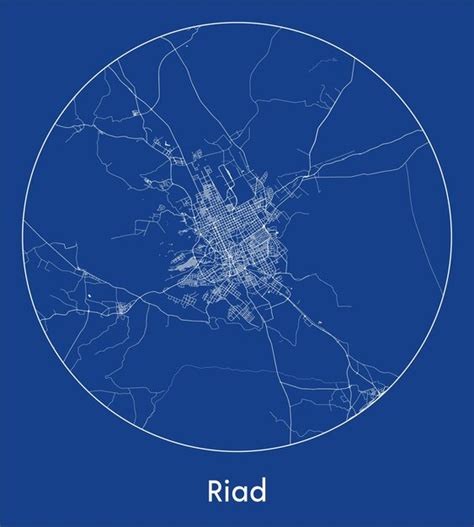 Mapa De La Ciudad Riad Arabia Saudita Asia Blue Print Round Circle