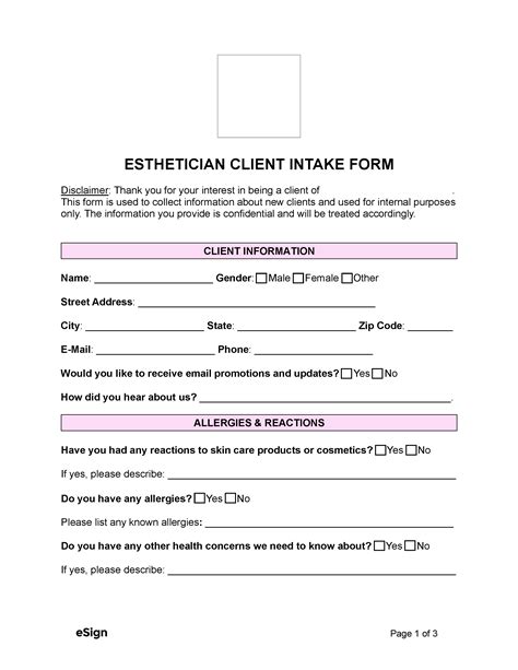 Printable Facial Intake Form Printable Forms Free Online