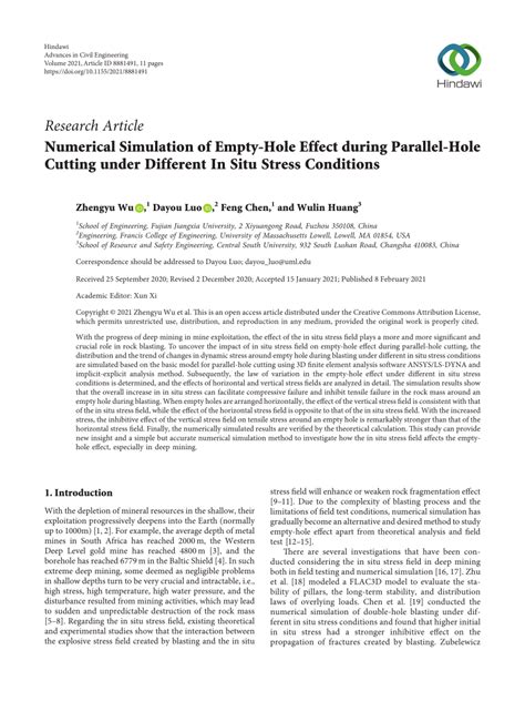 Pdf Numerical Simulation Of Empty Hole Effect During Parallel Hole Cutting Under Different In