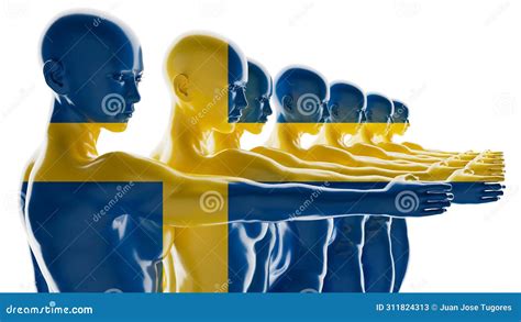 cohesive continuity figures enveloped in the flag of sweden stock