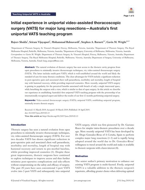 Pdf Initial Experience In Uniportal Video Assisted Thoracoscopic