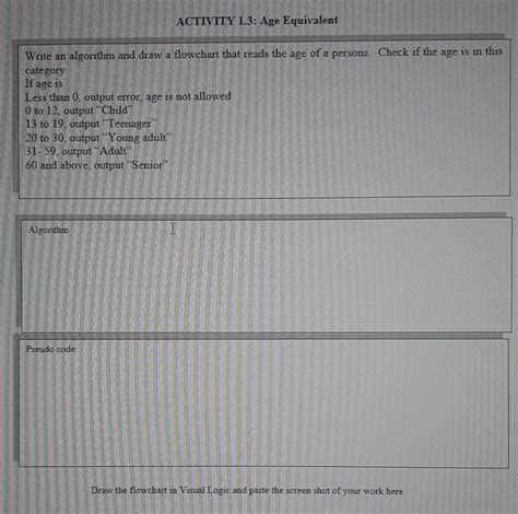 Solved ACTIVITY 1 3 Age Equivalent Write An Algorithm And Chegg