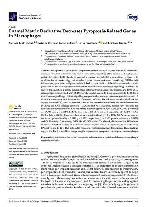 Pdf Enamel Matrix Derivative Decreases Pyroptosis Related Genes In