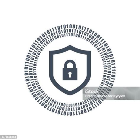 Ikon Atau Logo Perisai Keamanan Cyber Biner Lingkaran Digital Dan Kunci