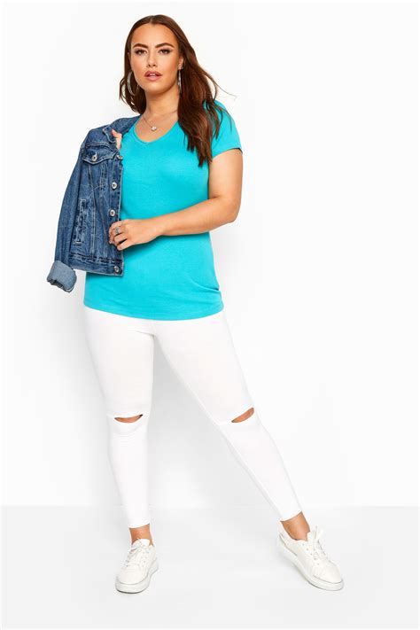 Aqua Blue V Neck Plain T Shirt Yours Clothing