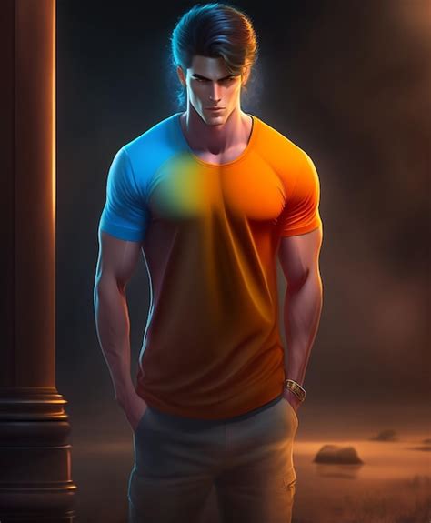 Premium Photo A Man In A Orange Shirt Stands In Front Of A Pillar