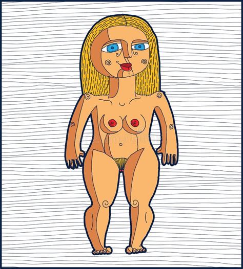 Entregue a Ilustração Colorida Alinhada Vetor Tirada Da Mulher Do Nude