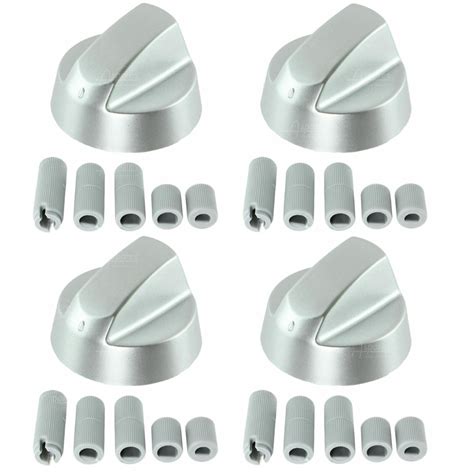 4x Flavel Oven Cooker Hob Silver Grey Control Knob Switch 5 Adoptor