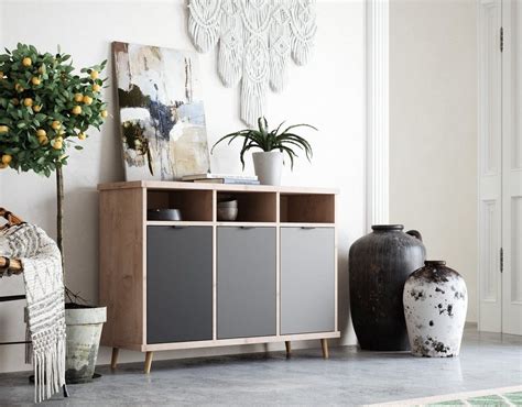 Newroom Sideboard Conni Sideboard Eiche Hirnholz Grau Modern Vintage