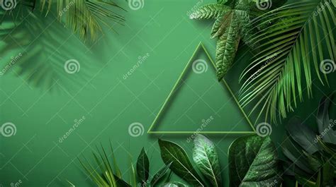 Tropical Leaves Arranged Around Green Triangular Frame Nature And