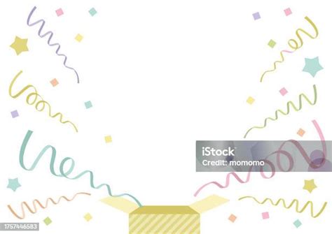 선물 상자에서 날아가는 리본과 색종이 조각의 액자 그림 칙칙한 색상 뉘앙스가 있는 색상 캠페인 자료 파티 폭죽에 대한 스톡 벡터