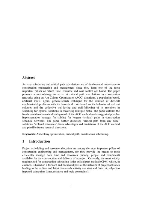 pdf scheduling construction activities using ant colony optimization