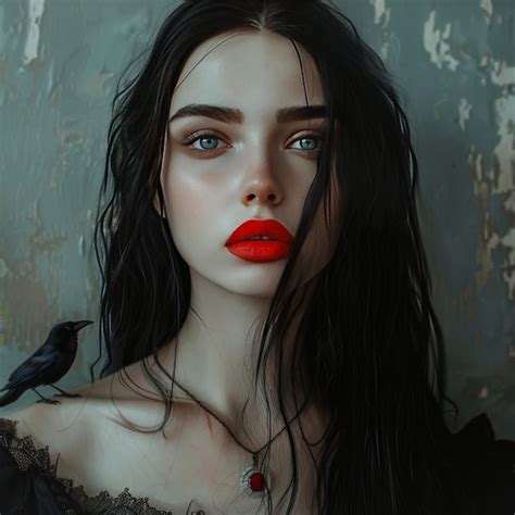Premium Photo Portrait Of A Beautiful Girl With Red Lips And Black