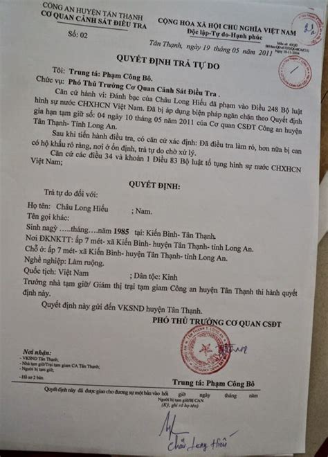 Công ty luật Ecolaw Quyết định trả tự do