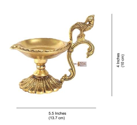 Ethnic Curved Peacock Handle Design 4 Inches Brass Diya