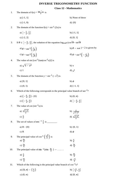 Inverse Trigonometry Function Pdf Function Mathematics Trigonometry