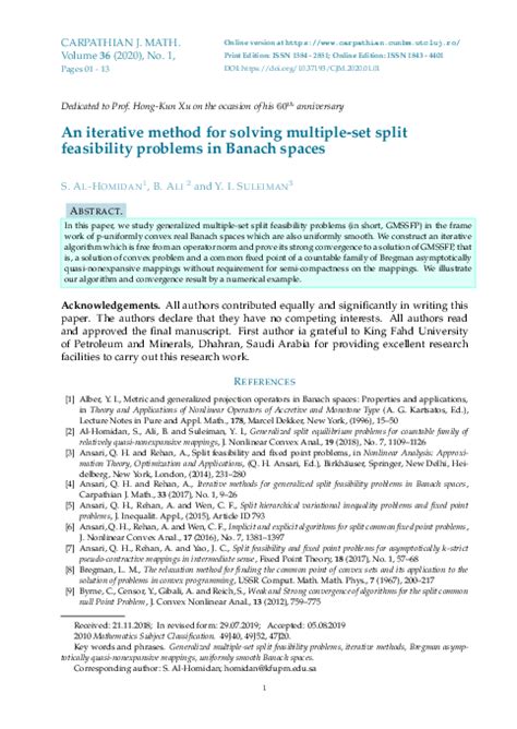 Pdf An Iterative Method For Solving Multiple Set Split Feasibility