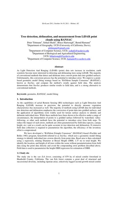 PDF Tree Detection Delineation And Measurement From LiDAR Point Clouds Using RANSAC
