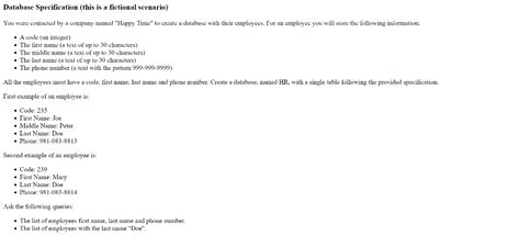 Solved Database Specification This Is A Fictional Scenario