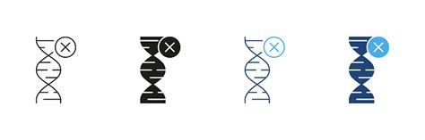 생물학 및 화학에서 십자가 기호 유전자 돌연변이 또는 Dna 변형 문제로 설정된 Dna 라인 및 실루엣 아이콘 편집 가능한 스트로크 고립 된 벡터 일러스트 레이 션 Dna에